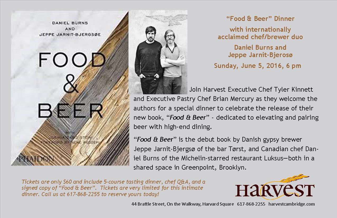 "Food & Beer" Book Signing & Dinner with Authors at Harvest [06/05/16]
