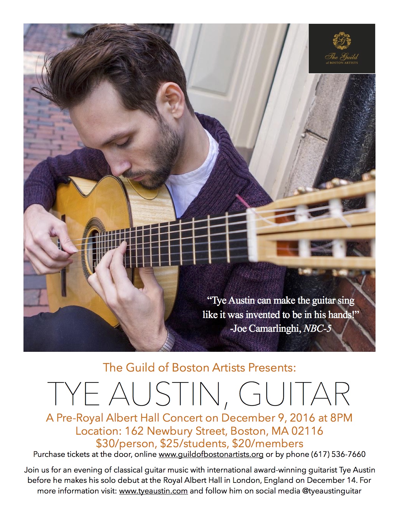 The Guild of Boston Artists Presents: Tye Austin, guitar [12/09/16]
