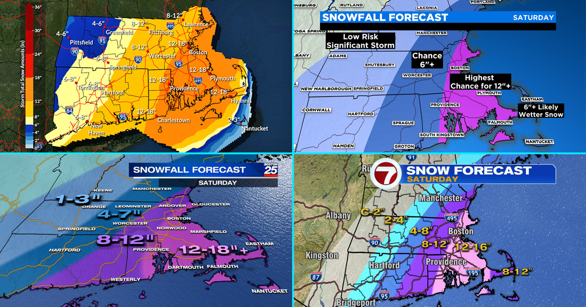 4 Snow Maps Showing the Snowfall Forecast for Saturday’s Potential ...