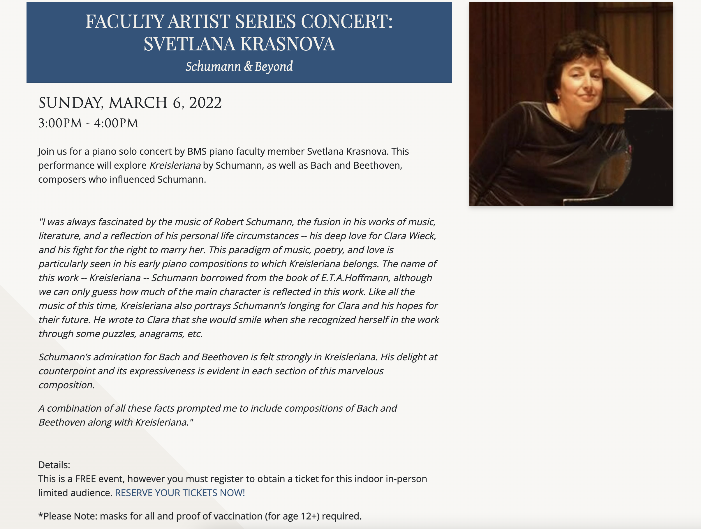 Faculty Artist Series Concert: Svetlana Krasnova [03/06/22]